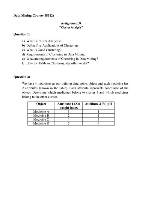 assignment 8 data mining course is312 assignemnt cluster analysis