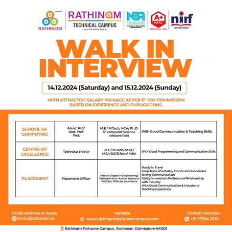 Walkininterview Careeropportunities Rathinamtechnicalcampus