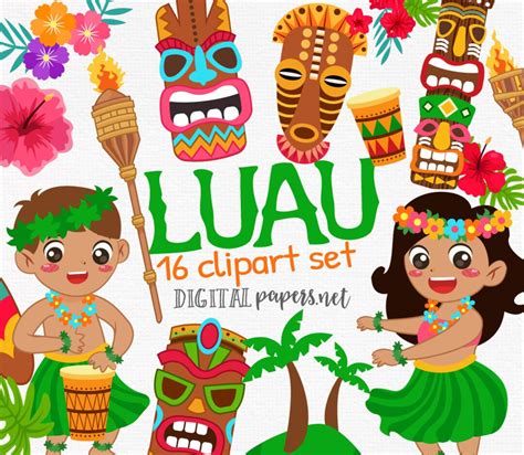 Luau Clipart Hawaiian Clipart Luau Party Tropical Clipaer Luau Mask Clipart Hawaiian Luau