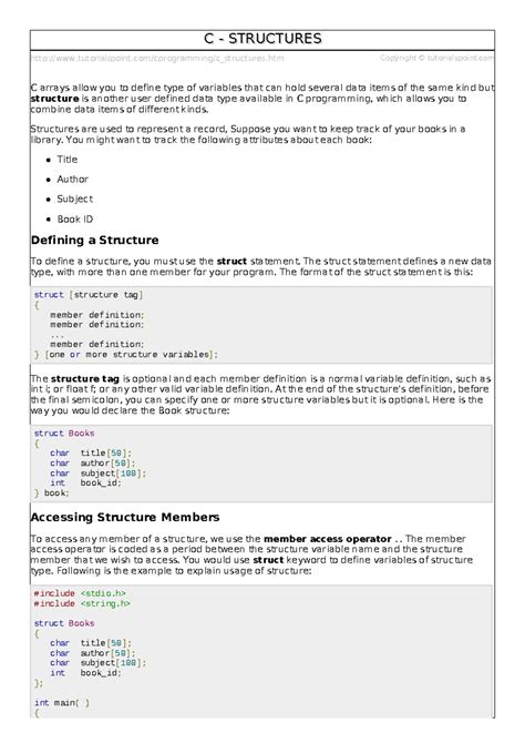C Structures Tutorialspointcprogrammingcstructureshtm Copyright