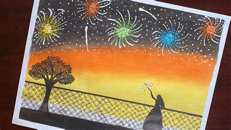 Як намалювати салют та дівчину олійною пастеллю гарна святкова картина Ravlyk