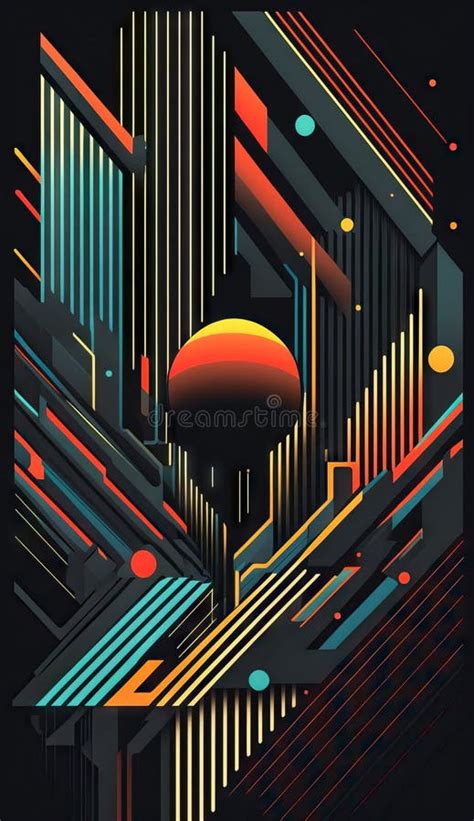 Minimal Color Abstraction Geometric Poster Design On Black Generative Ai Stock Illustration