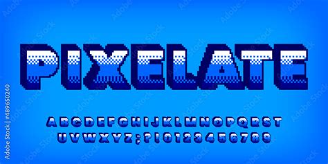 Pixelate Alphabet Font 3d Pixel Letters And Numbers 80s Arcade Video Game Typeface Stock