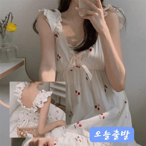 재입고 할인 체리 레이스 홈웨어 파자마 드레스 잠옷 원피스 봄 여름 가을 에이블리