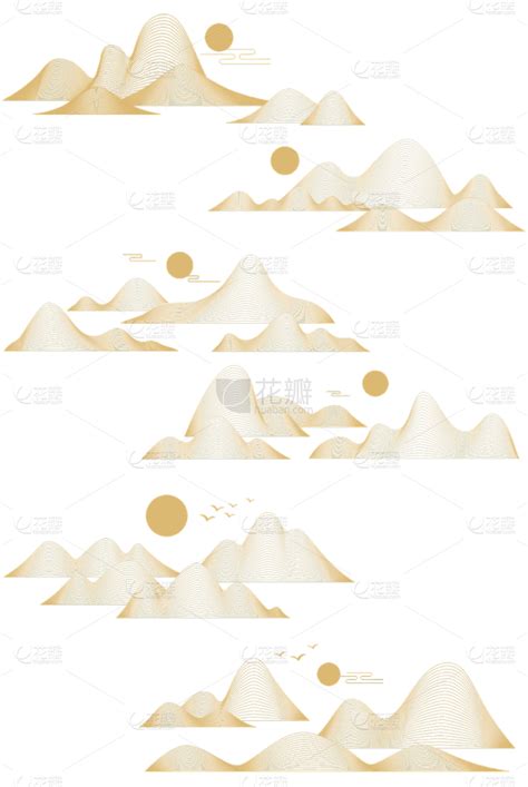 通用插画金色矢量细线条山脉图标元素