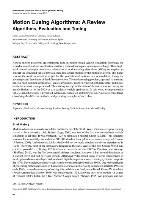 Pdf Motion Cueing Algorithms A Review Algorithms Evaluation And Tuning