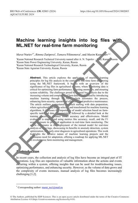 Pdf Machine Learning Insights Into Log Files With Mlnet For Real Time Farm Monitoring