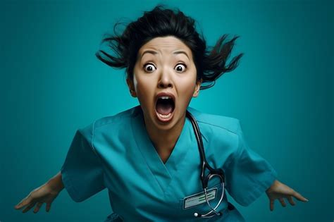Surprised Female Asian Nurse Portrait Premium Ai Generated Image