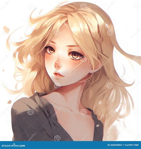 Anime Girl With Blonde Hair And Brown Eyes Ai Generative Stock