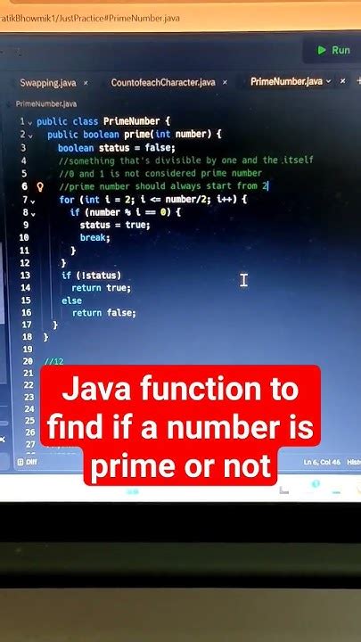 java function to find if a number is prime or not youtube shorts