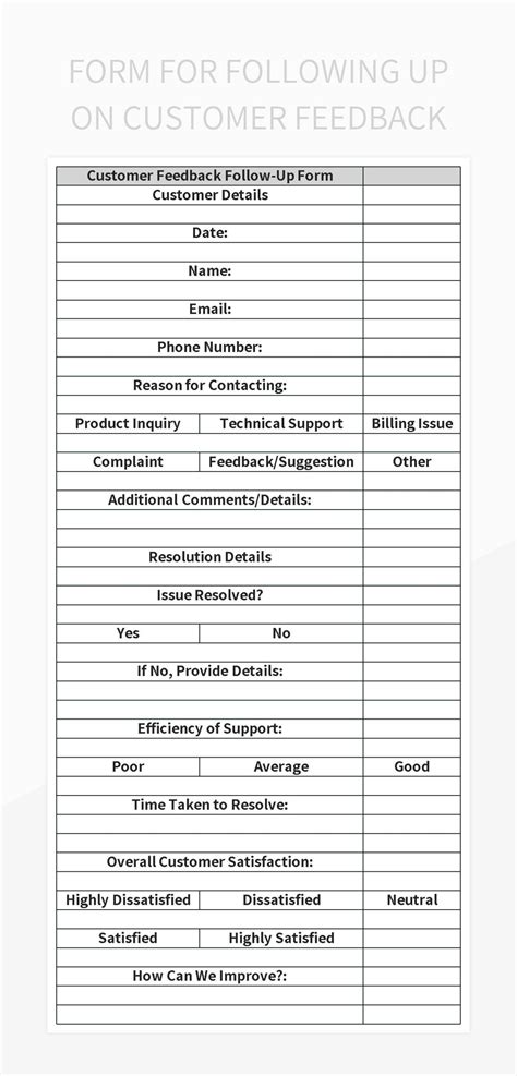 Form For Following Up On Customer Feedback Excel Template And Google Sheets File For Free ...