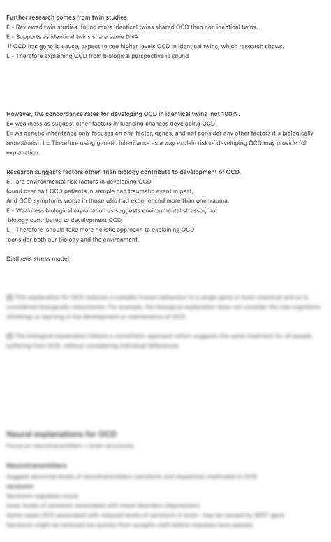 Solution Aqa A Level Psychology 5 Biological Neural Explanations Ocd