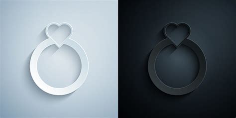 종이 컷 다이아몬드 약혼 반지 아이콘 은 회색과 검은 색 배경에 격리 종이 아트 스타일 벡터 3차원 형태에 대한 스톡 벡터 아트