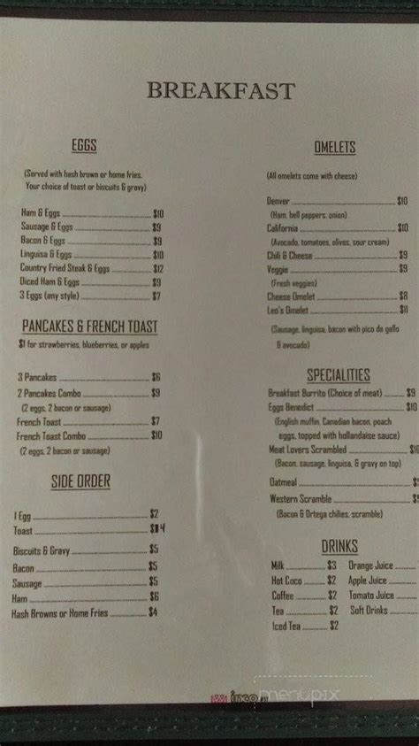 Menu Of Leos Cafe In San Miguel Ca 93451