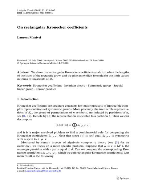 On Rectangular Kronecker Coefficients Laurent Manivel