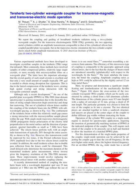 Pdf Terahertz Two Cylinder Waveguide Coupler For Transverse Magnetic