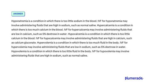 Solved Ivf For Hyperkalemia Hypokalemia Hypernatremia Hyponatremia Hypercalcemia
