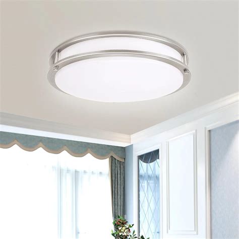 Enateclite 14inch Double Ring Nickel Brushed Led Ceiling Light Flush