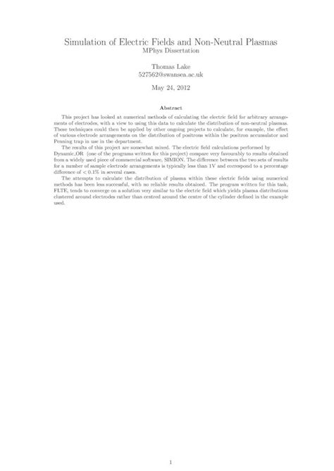 Pdf Simulation Of Electric Fields And Non Neutral Plasmas