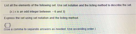 solved list all the elements of the following set use set