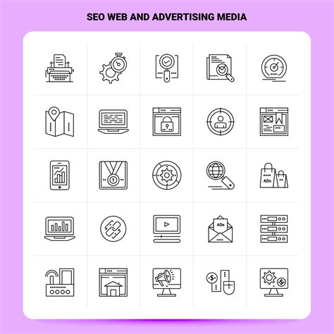 outline 25 seo web and advertising media icon set vector line style
