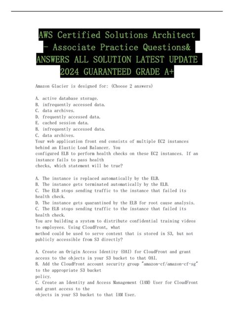 Aws Certified Solutions Architect Associate Practice Questionsand Answers All Solution Latest