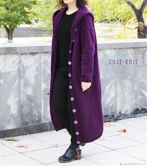 Женский кардиган с капюшоном длинный сливовый в интернет магазине Ярмарка Мастеров по цене 11900