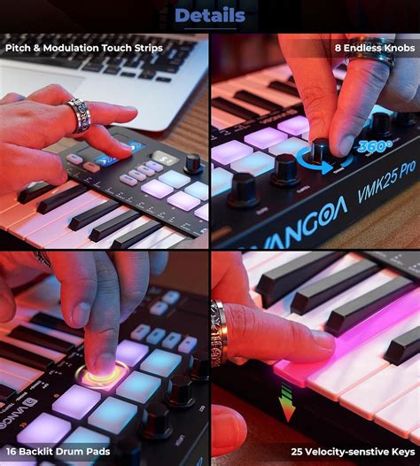Vangoa Upgraded 25 Keys Usb Midi Keyboard Controller With 16 Backlit D
