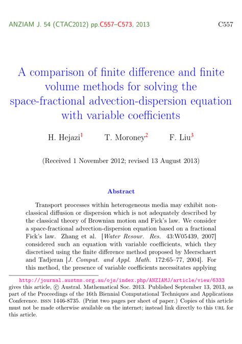 Pdf A Comparison Of Finite Difference And Finite Volume Methods For