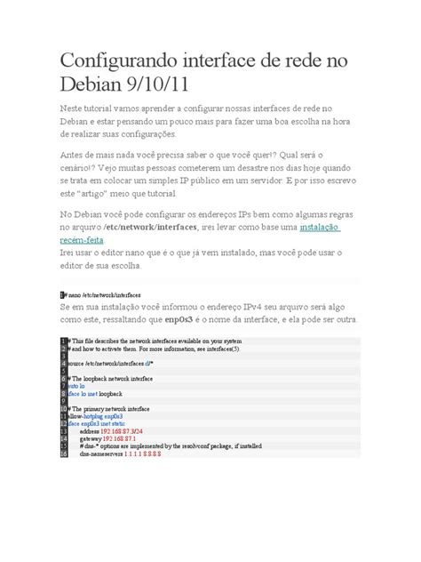 Configurando Interface De Rede No Debian 9 Pdf Endereço De Ip Arquitetura Da Internet