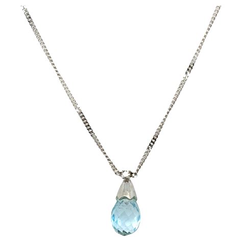 Gia Certified Aquamarine And Diamond Necklace In White Gold For Sale At