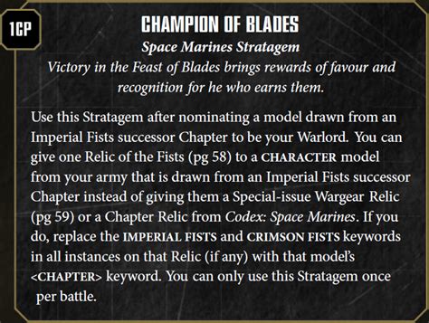 Imperium Space Marines Champion Of Blades Not Unlocking Correct Relics · Issue 6241