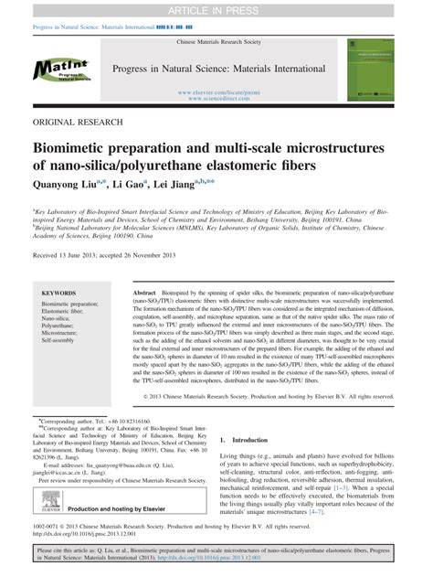 Pdf Biomimetic Preparation And Multi Scale Microstructures Of Nano Silicapolyurethane