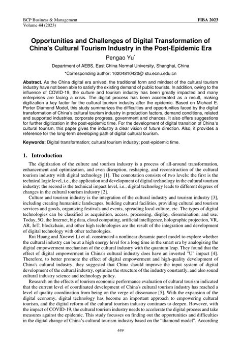 Pdf Opportunities And Challenges Of Digital Transformation Of Chinas Cultural Tourism