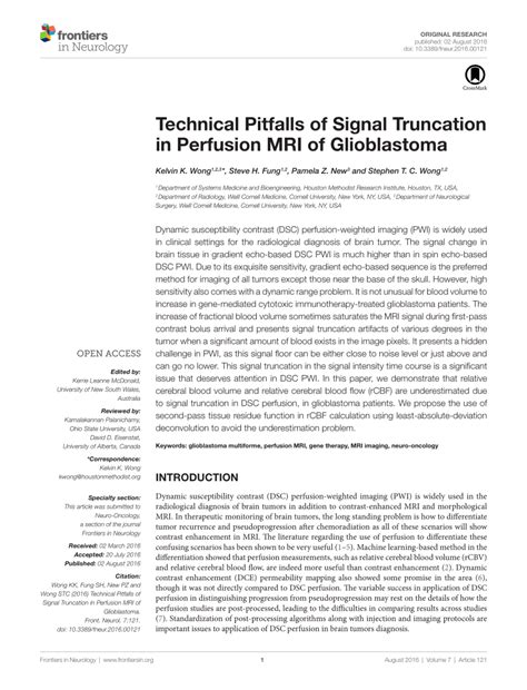 Pdf Technical Pitfalls Of Signal Truncation In Perfusion Mri Of