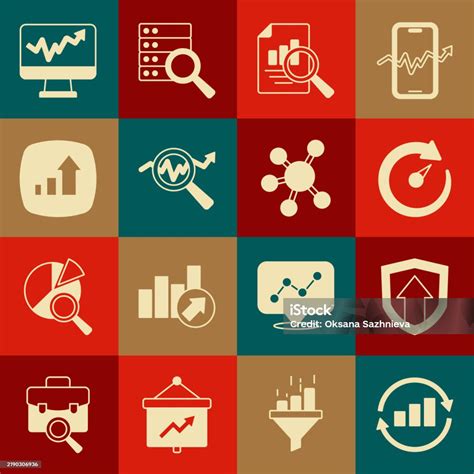 그래프 차트 인포 그래픽 재무 성장 디지털 속도계 문서 포함 검색 데이터 분석 모니터 및 프로젝트 팀 기본 아이콘을 설정합니다 벡터 개념에 대한 스톡 벡터 아트 및 기타
