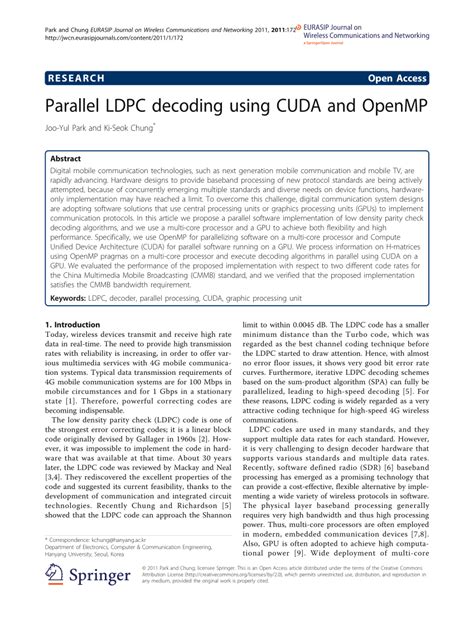 Pdf Parallel Ldpc Decoding Using Cuda And Openmp