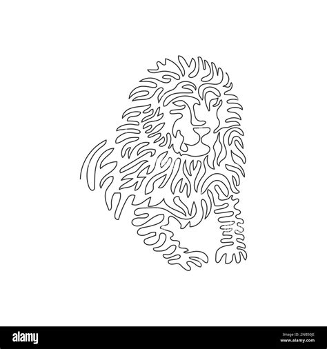 Single One Line Drawing Of A Ferocious Lion Sitting Abstract Art Continuous Line Draw Graphic