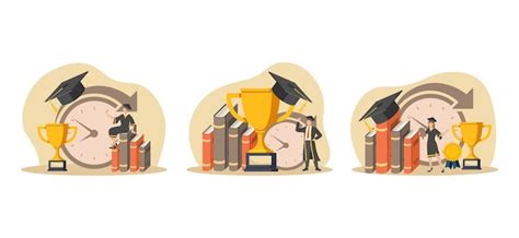 졸업 플랫 번들 디자인 일러스트 레이 션 프리미엄 벡터