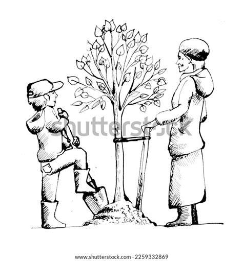 Mother Son Planting Tree Stock Illustration 2259332869 Shutterstock