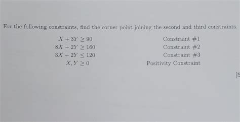 solved for the following constraints find the corner point