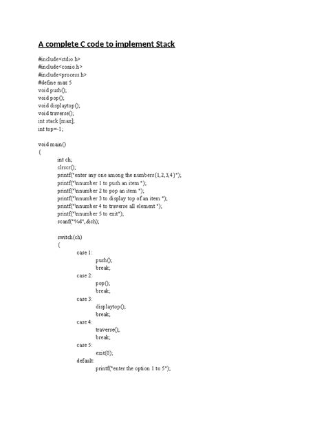Some Important Programs Of Dsa A Complete C Code To Implement Stack