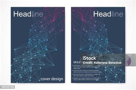 과학적인 브로셔 디자인 서식 파일입니다 벡터 전단지 레이아웃 연결된 라인 및 점 분자 구조 잡지 전단지 커버 포스터 디자인