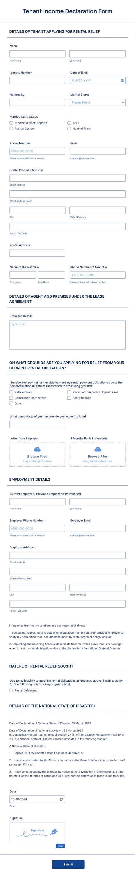 Tenant Income Declaration Form Template Jotform