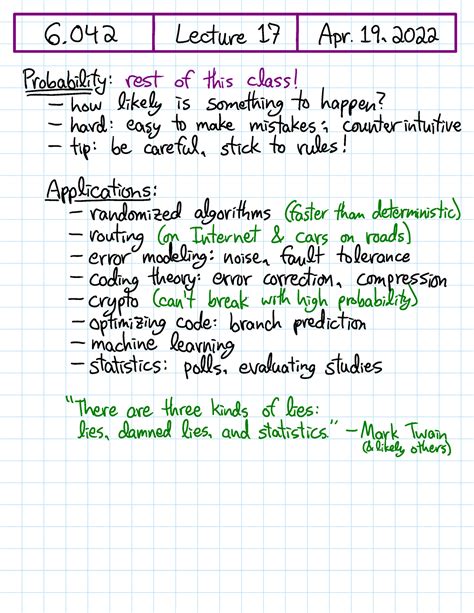 Lecture Notes 18 Probability 2022 Spring 6 Lecture 17 Apr 19 2022 Probability Rest Of This
