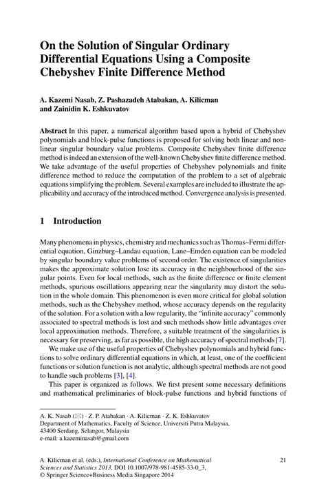 Pdf On The Solution Of Singular Ordinary Differential Equations Using