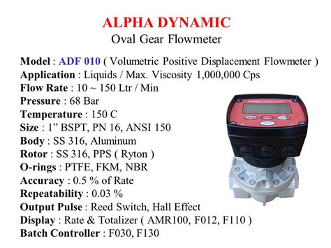 Oval Gear Flowmeter Alpha Dynamic ADF Ltr Min Gamako Ekakarsa
