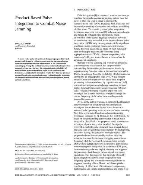 Pdf Product Based Pulse Integration To Combat Noise Jamming