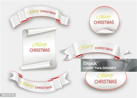 레드 메리 크리스마스 현실 종이 배너 스크롤 벡터 일러스트 레이 션 3차원 형태에 대한 스톡 벡터 아트 및 기타 이미지 3차원 형태 개체 그룹 겨울 Istock