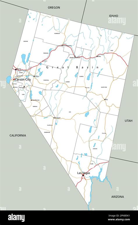 High Detailed Nevada Road Map With Labeling Stock Vector Image And Art